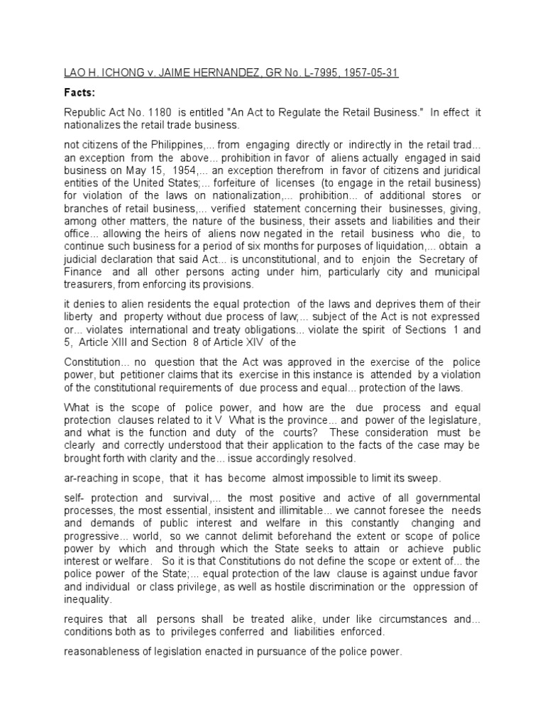 "1957 Ruling on Retail Trade Nationalization" | PDF | Equal Protection ...