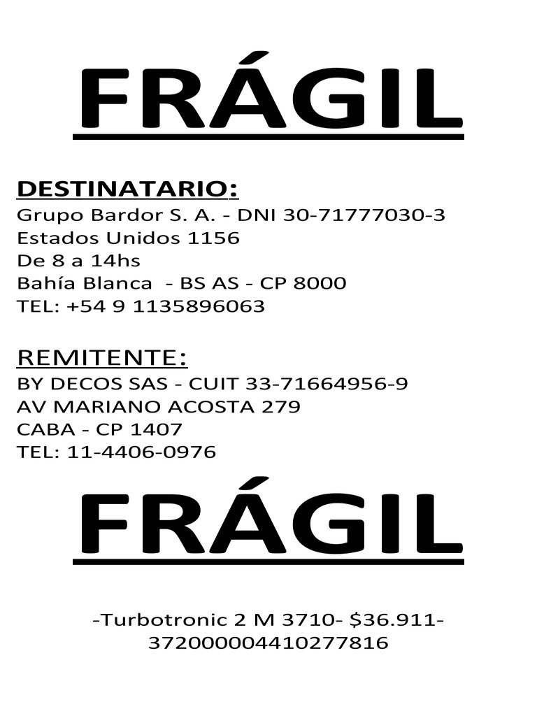 Rotulo Despacho | PDF