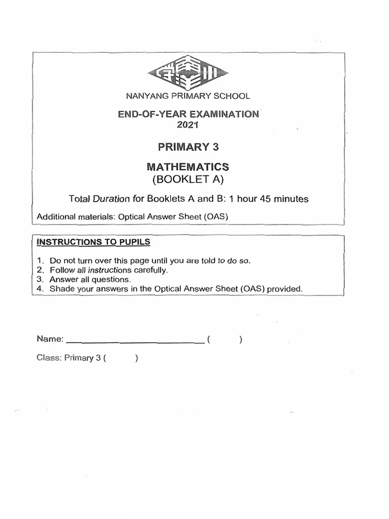 P3 Maths 2021 Nanyang EOY Papers | PDF