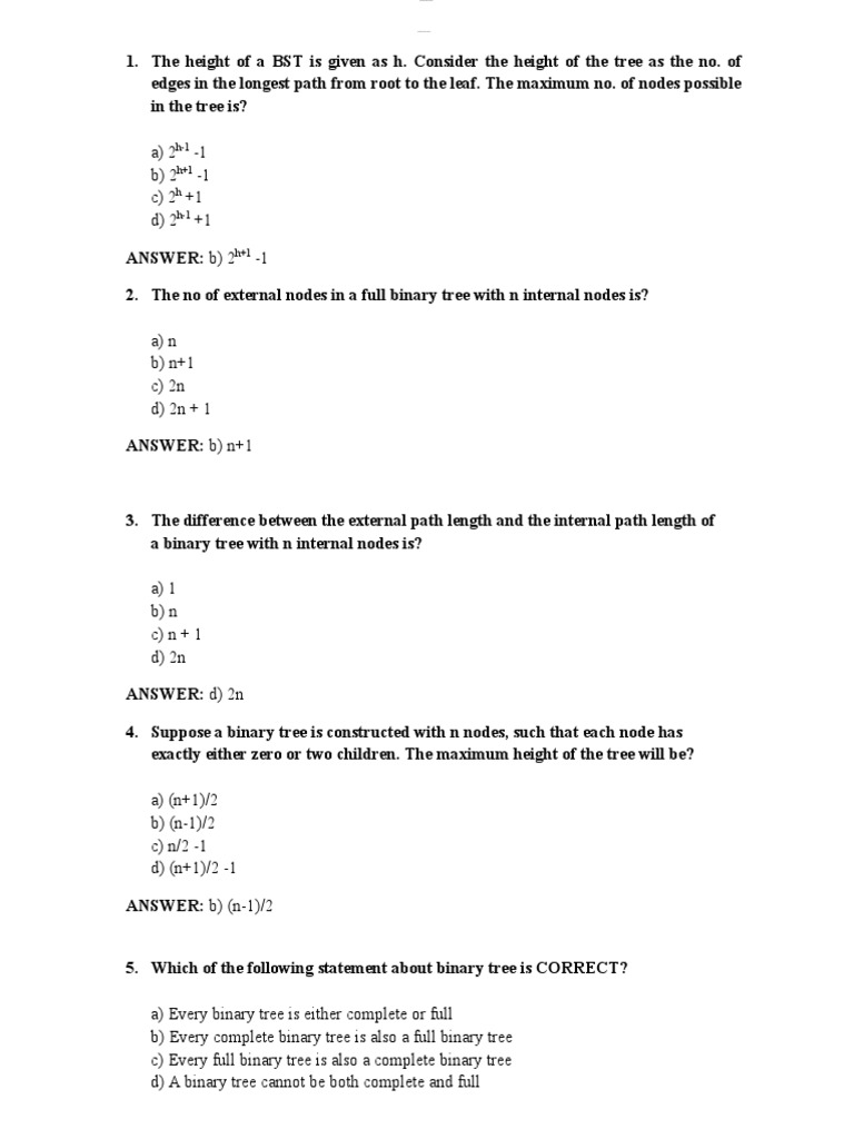 MCQ On Tree Data Structures | PDF | Algorithms And Data Structures | Theoretical Computer Science