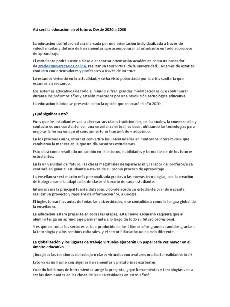 Así Será La Educación en El Futuro | PDF | Aprendizaje | Enseñando