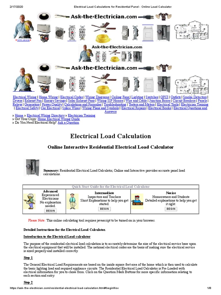 Electrical Load Calculations For Residential Panel - Online Load ...