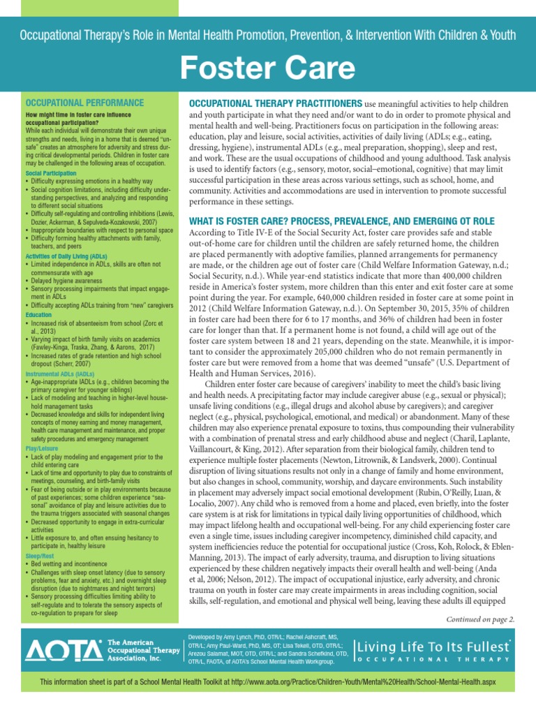 Foster Care Info Sheet Aota | PDF | Occupational Therapy | Foster Care