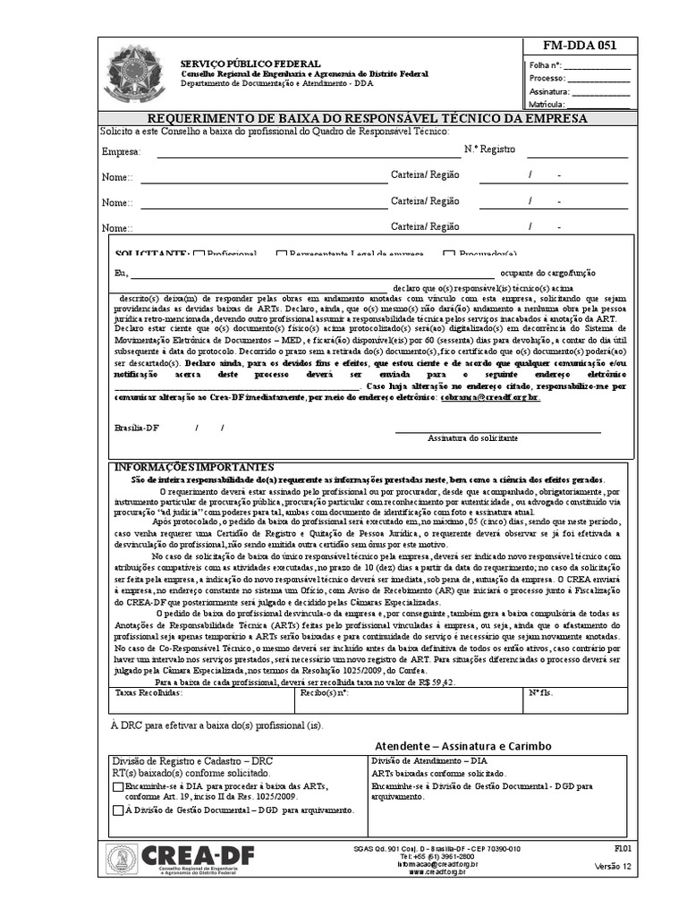 FM-DDA 051 - Baixa de Responsavel Tecnico vr11 - 2020 | PDF FM-DDA 051 - Baixa de Responsavel Tecnico vr11 - 2020 | PDF