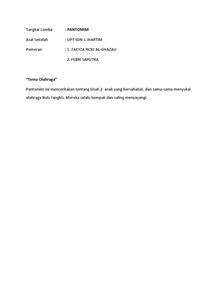 Sinopsis Pantomim 1 WT | PDF