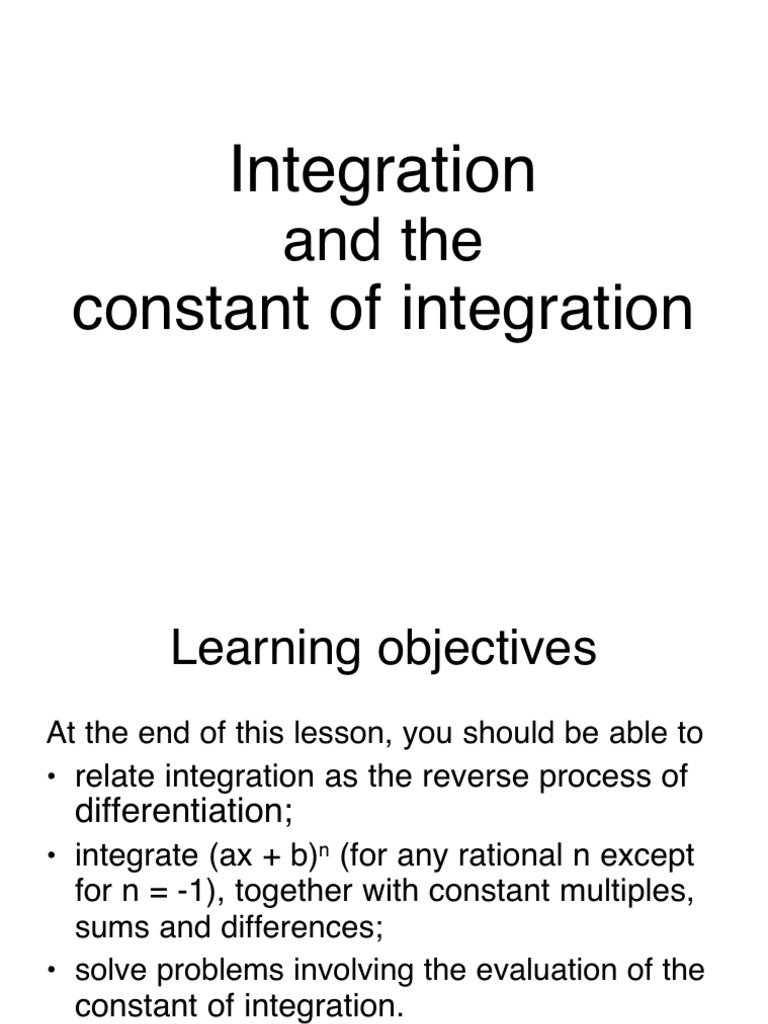 191 Integration And The Constant Of Integration Pdf Functions And