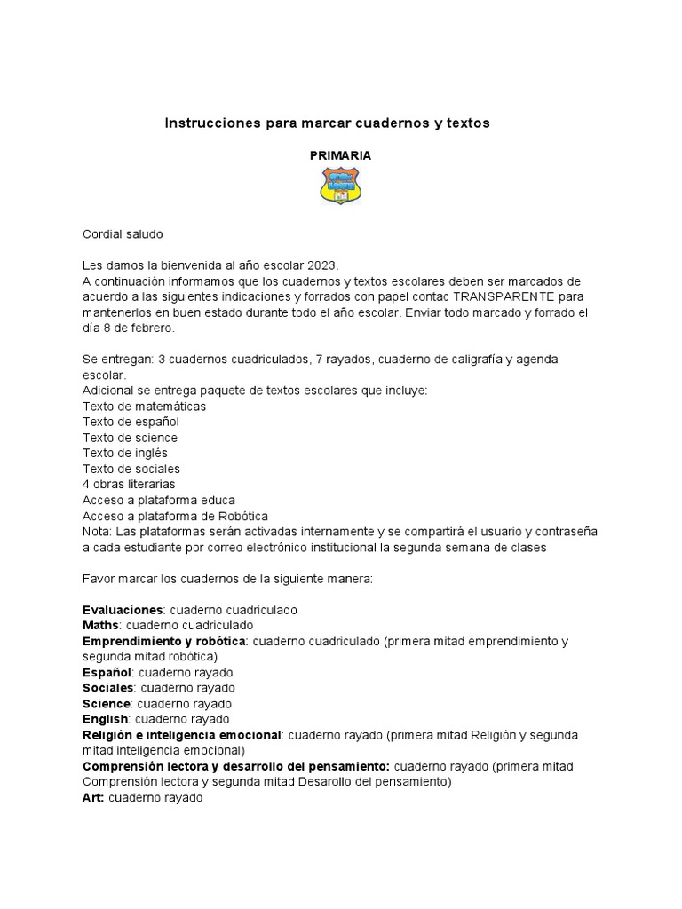 Instrucciones para Marcar Cuadernos y Textos | PDF