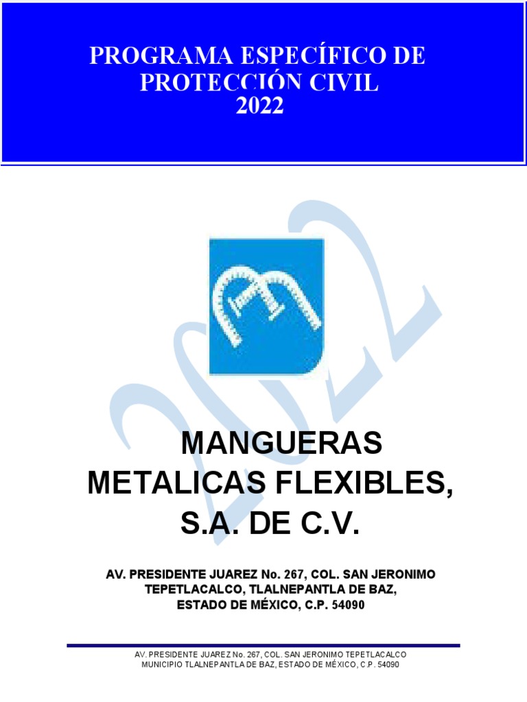 Programa Específico de Protección Civil de Mangueras Metálicas Flexibles, S.A. de C.V. 2022-2023 ...