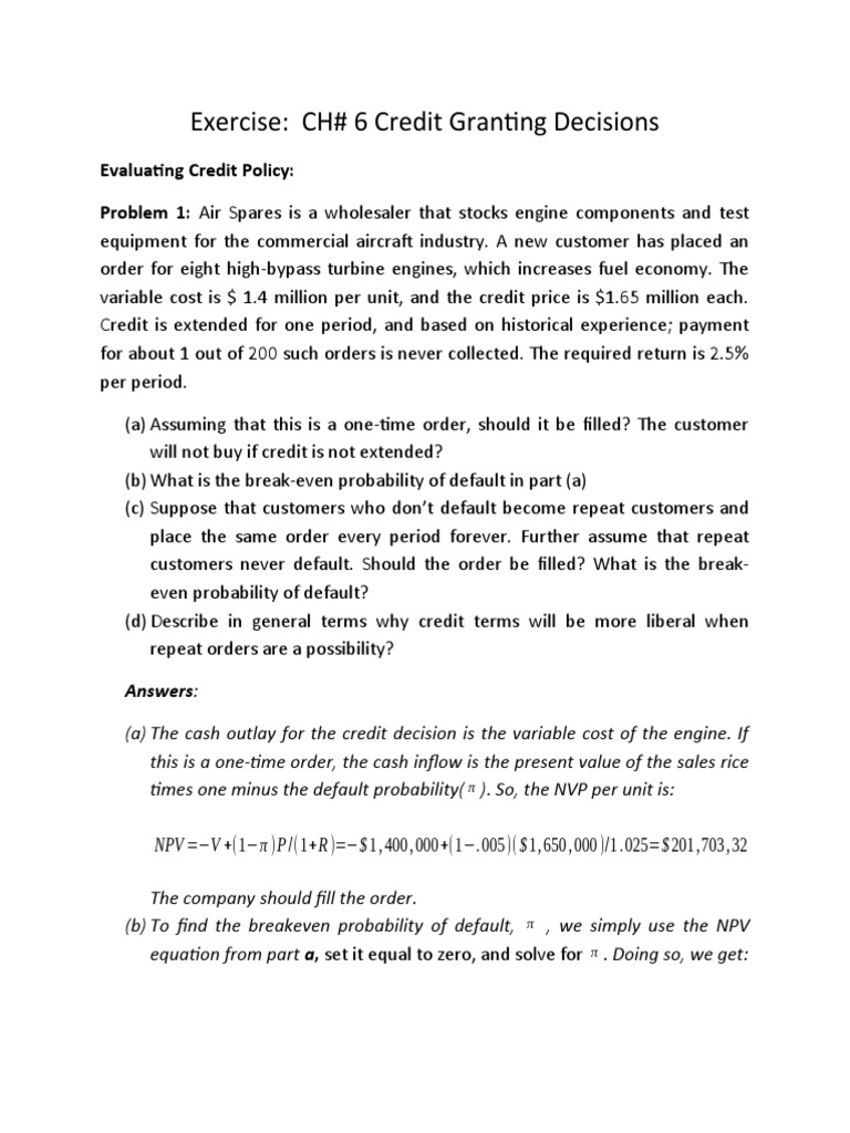 Exercise 6 Credit Granting Decisions | PDF | Net Present Value | Prices