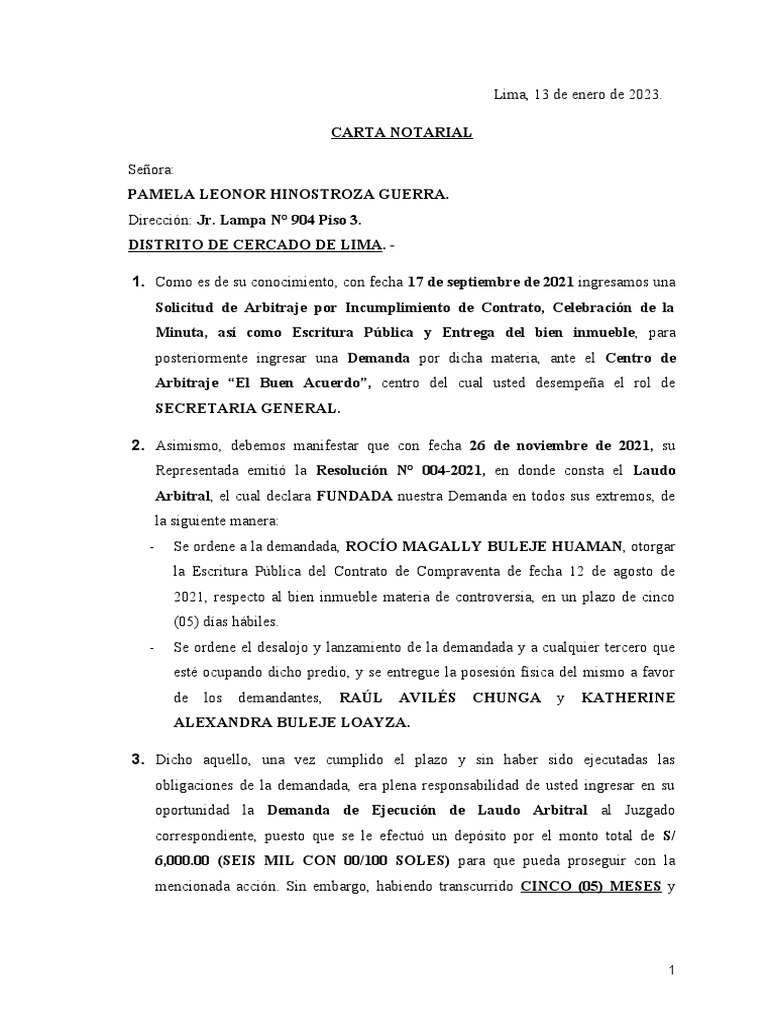 Carta Notarial | PDF | Arbitraje
