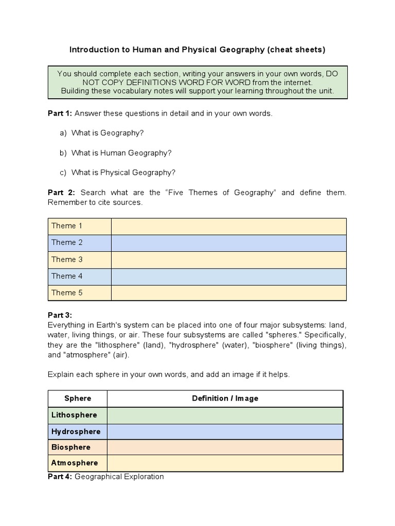 Introduction To Human and Physical Geography (Cheat Sheets) | PDF
