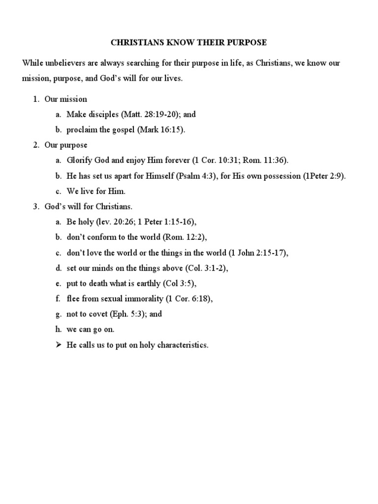 Christians Know Their Purpose | PDF