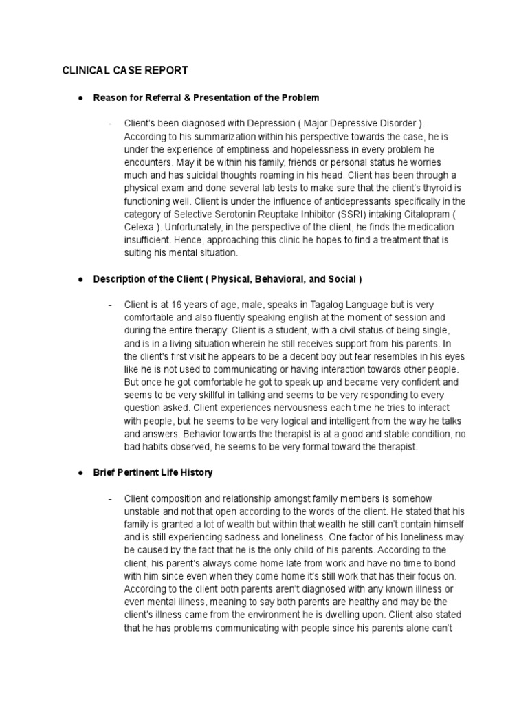 Adolescent Depression Case Study and Treatment | PDF | Psychotherapy ...