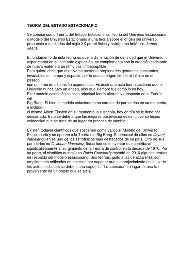 Teoria Del Estado Estacionario | PDF