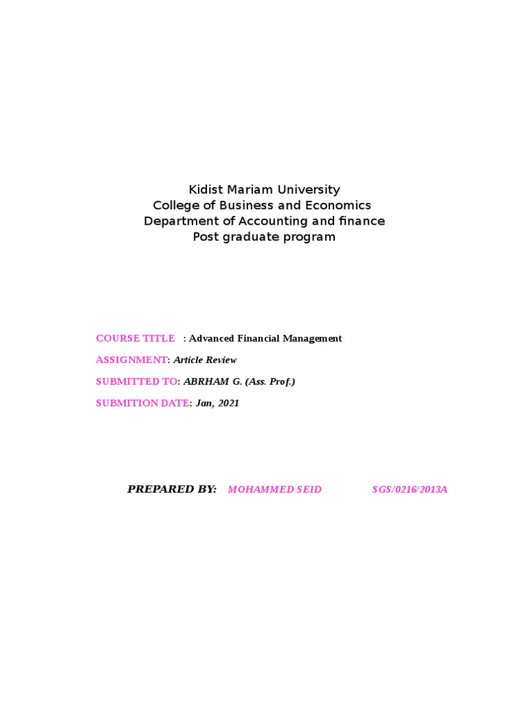 Kidist Mariam University Article Review | PDF | Capital Structure ...
