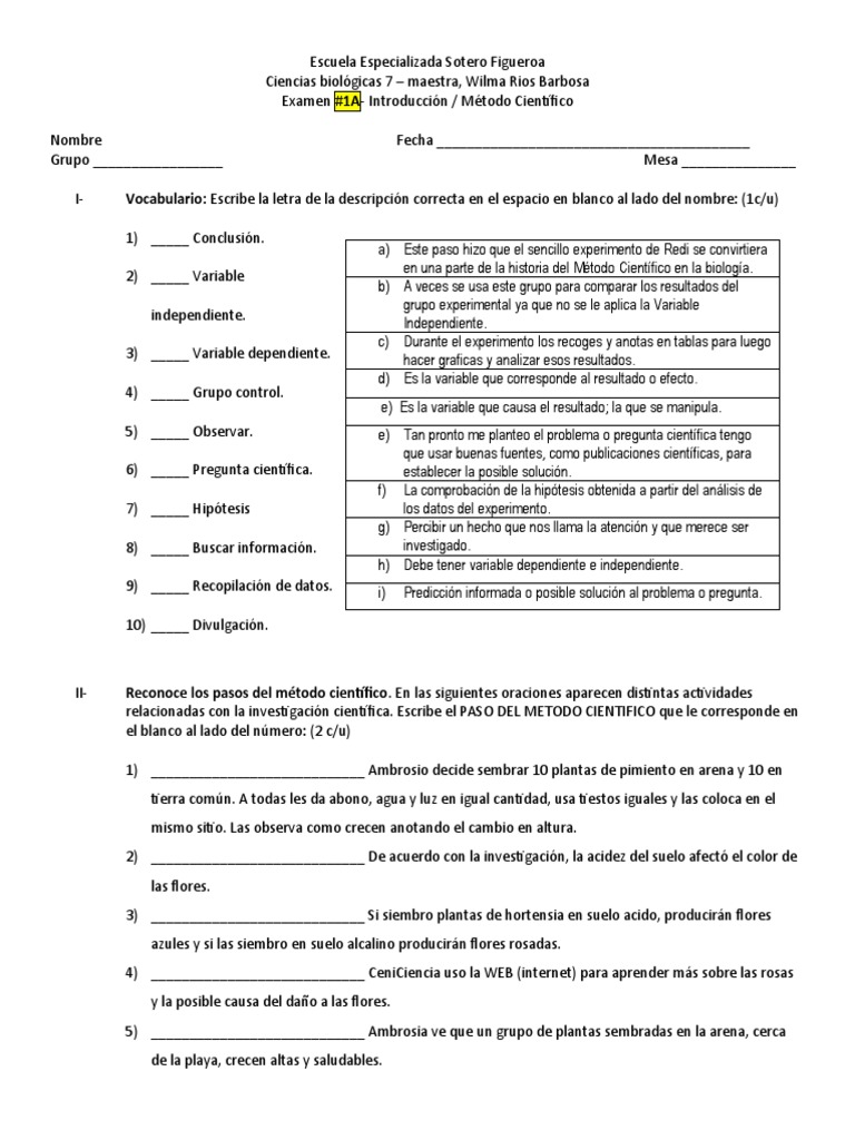 Examen 1 Metodo Cientifico | PDF | Experimentar | Método científico