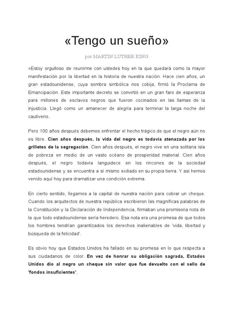 Discurso "Tengo un sueño" de MLK | PDF | Viajes y turismo