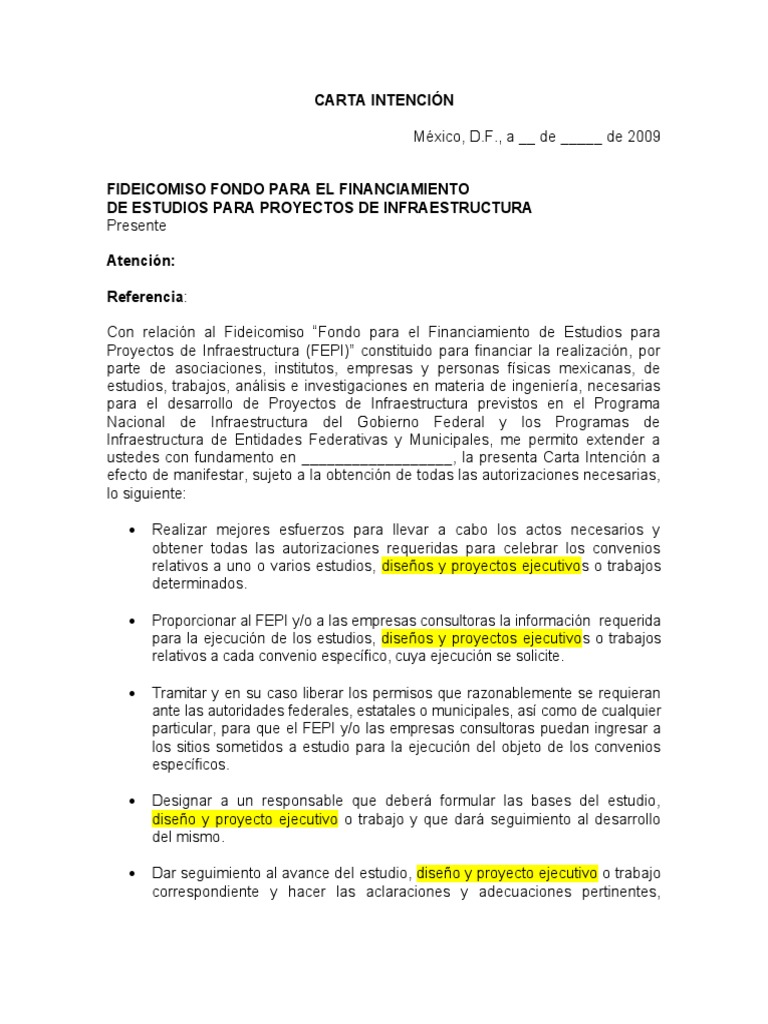 Formato Modelo Carta Intención | PDF | México | Infraestructura