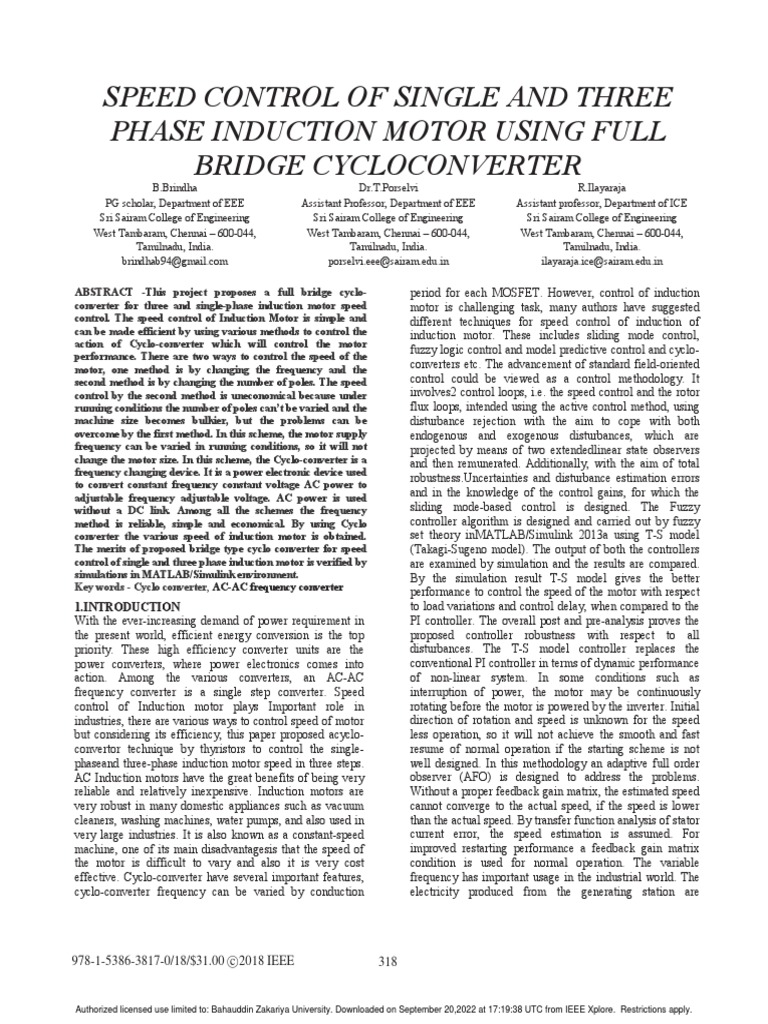 Speed Control of Single and Three Phase Induction Motor Using Full ...