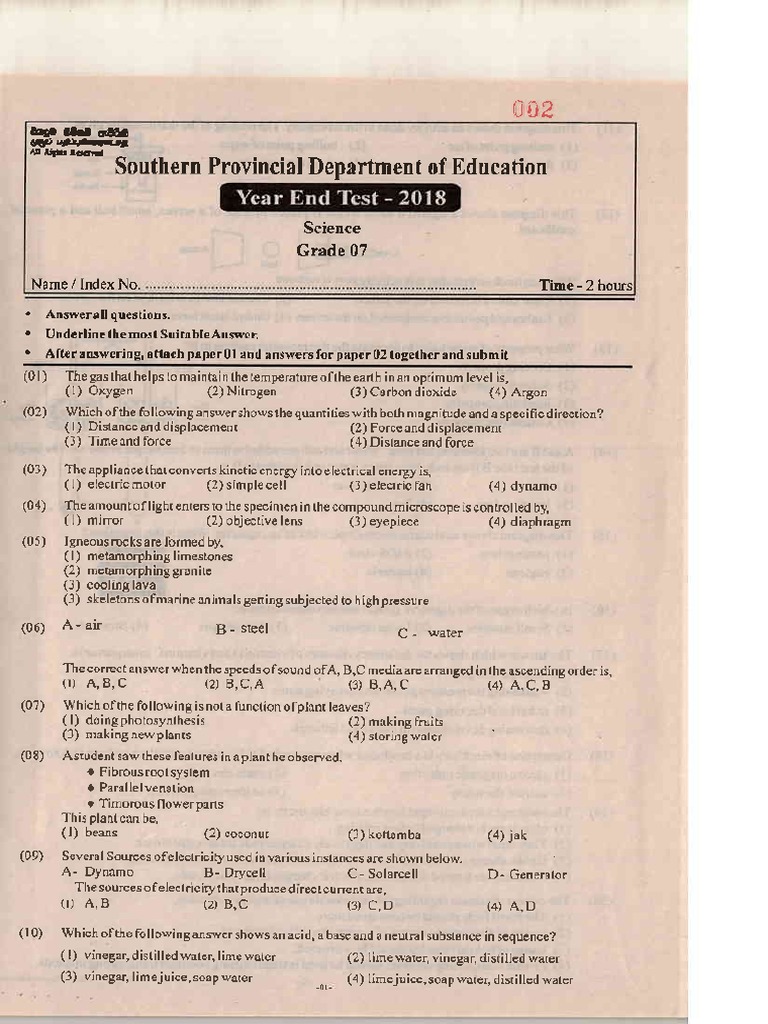 G7 - Third Term Examination (2018) - Southern Provincial Department of ...