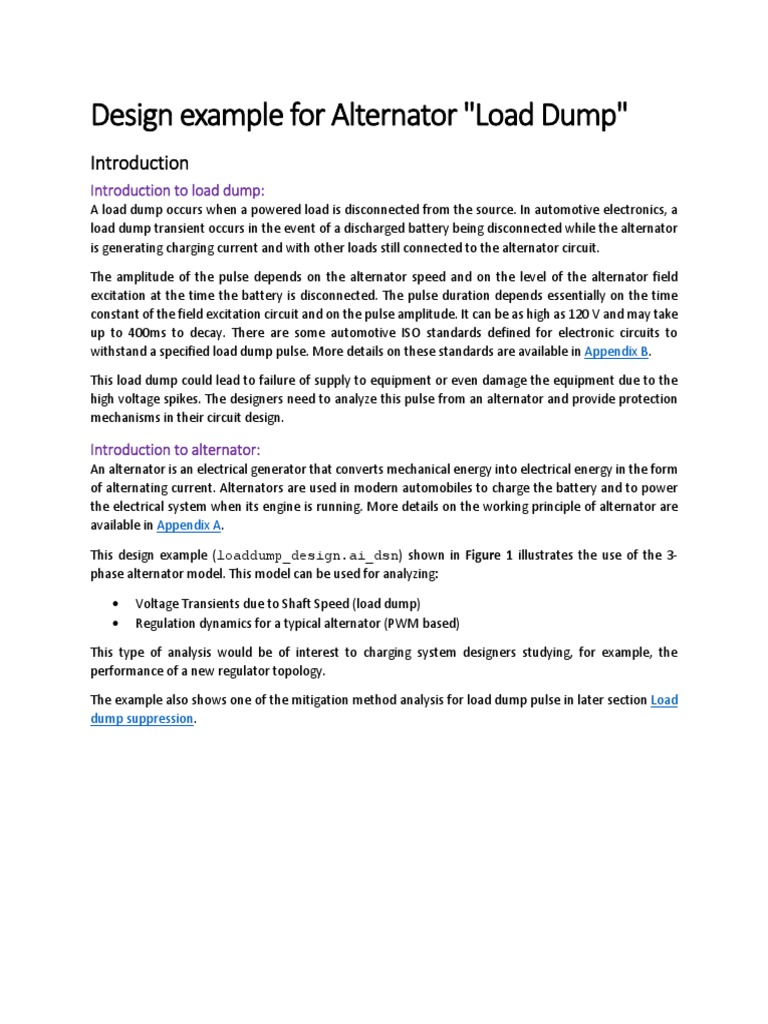 Alternator Load Dump Design Analysis | PDF | Capacitor | Physical Quantities