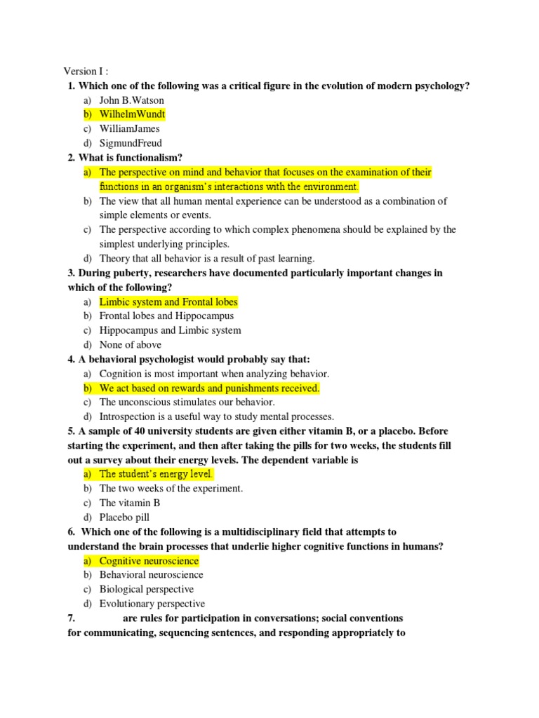 Psychology Questions | PDF | Psychology | Emotions