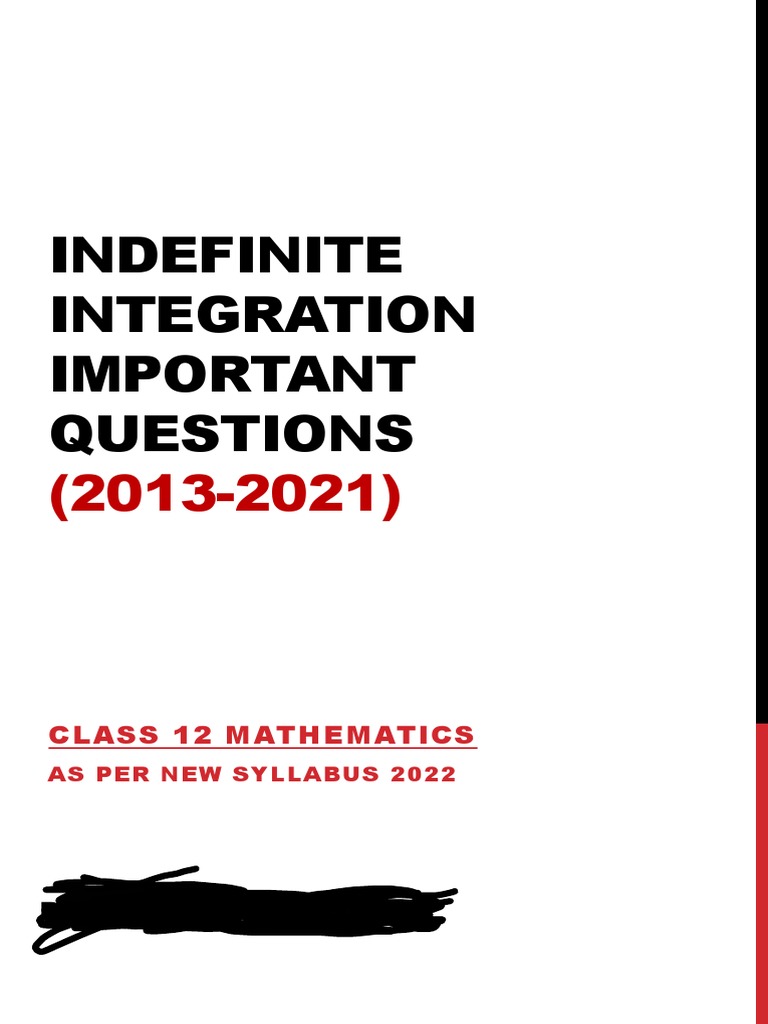 Indefinite Integration Important Questions Class 12 Mathematics As Per ...