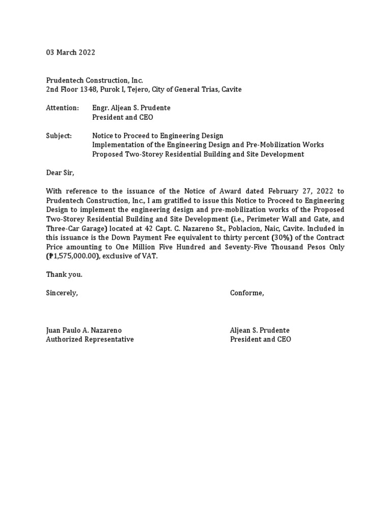 2022.0227 Notice to Proceed to Engineering Design | PDF