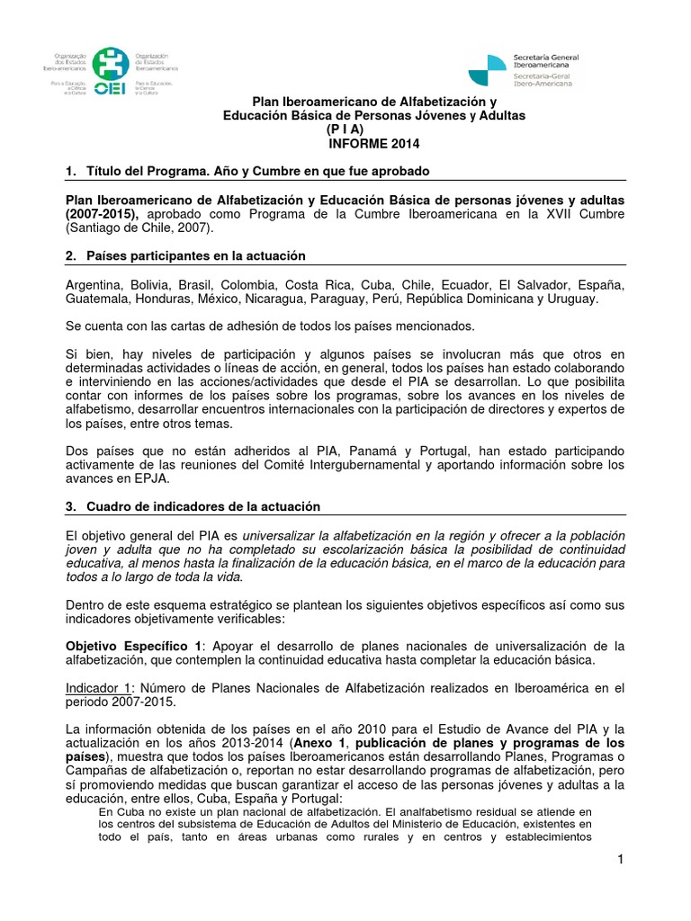 Informe 2014 PIA | PDF | Literatura | El aprendizaje permanente