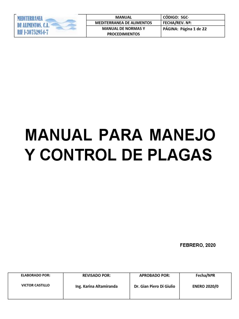 Manual de Control de Plaga | PDF | Análisis de Riesgo y Puntos Críticos de Control | Alimentos