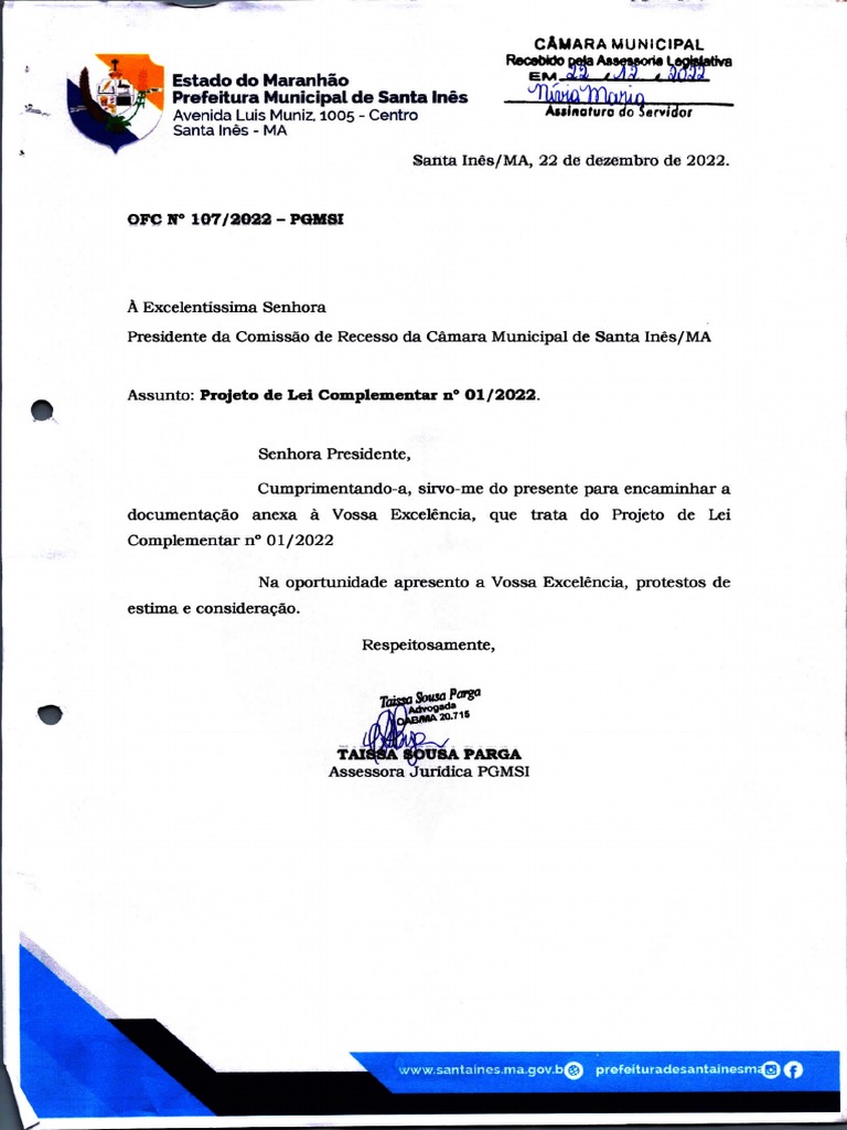 Projeto de Lei Complementar #01.2022 | PDF