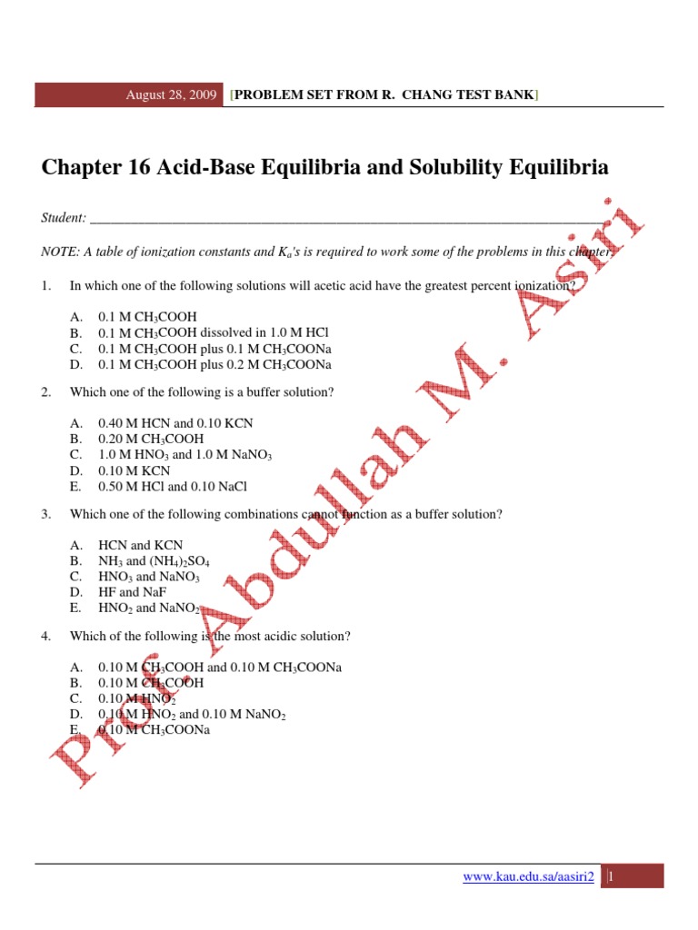 Acid-Base and Solubility Problem Set | PDF | Ph | Buffer Solution