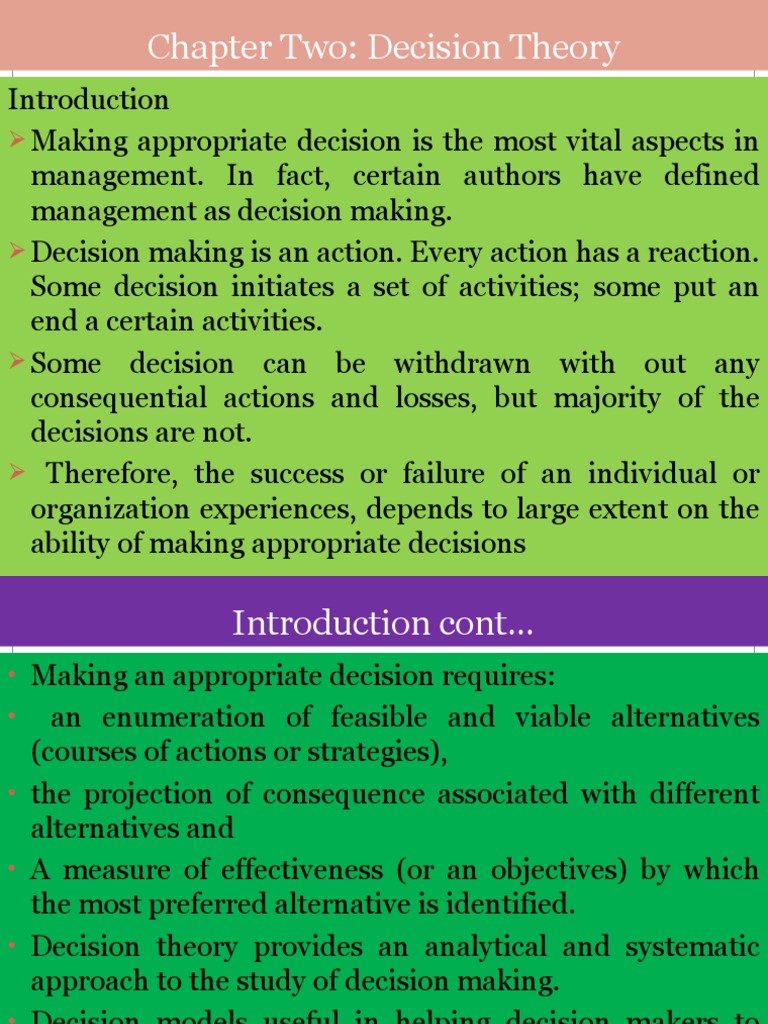 Chapter 5 Decision Theory | PDF | Decision Making | Mathematical And Quantitative Methods ...