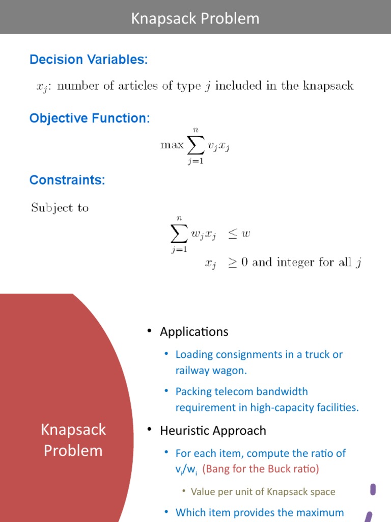 5 Knapsack+BinPack+TSP | PDF | Numerical Analysis | Mathematical Logic 5 Knapsack+BinPack+TSP | PDF | Numerical Analysis | Mathematical Logic