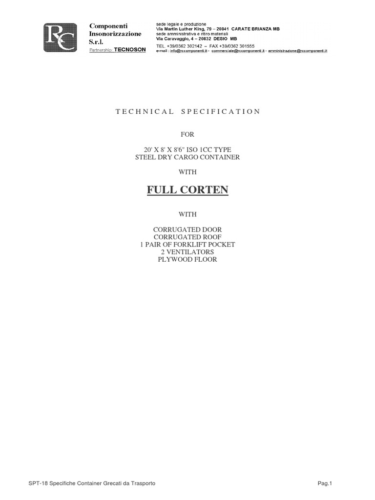 RC For 20' X 8' X 8'6 - Iso 1CC Type Steel Dry Cargo Container With ...