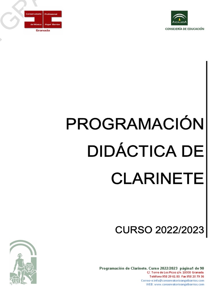 Programacion Didactica de Clarinete - Curso 2022-23 | PDF | Enseñando | Plan de estudios