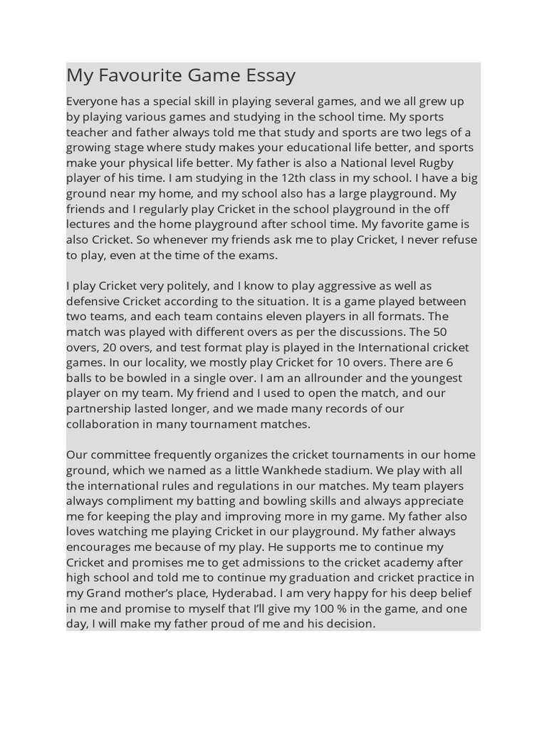 My Favourite Game Essay | PDF