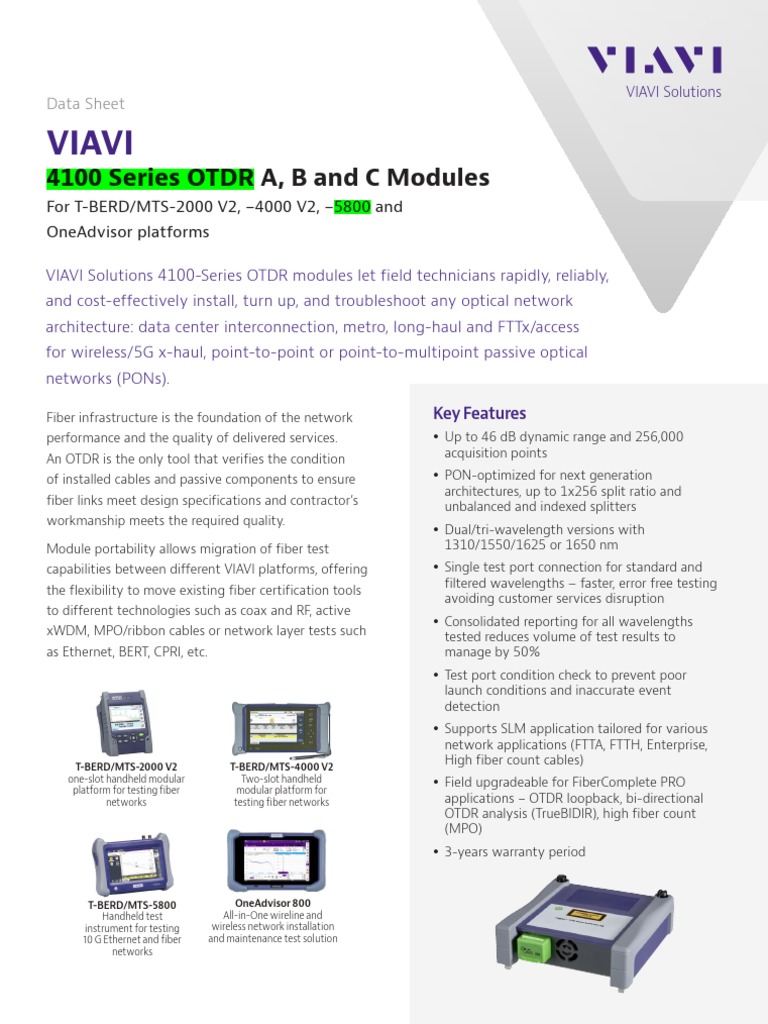 4100 Series Otdr Ab C Modules T Berd Mts 2000 v2 4000 v2 5800 Oneadvisor and Celladv Data Sheets ...
