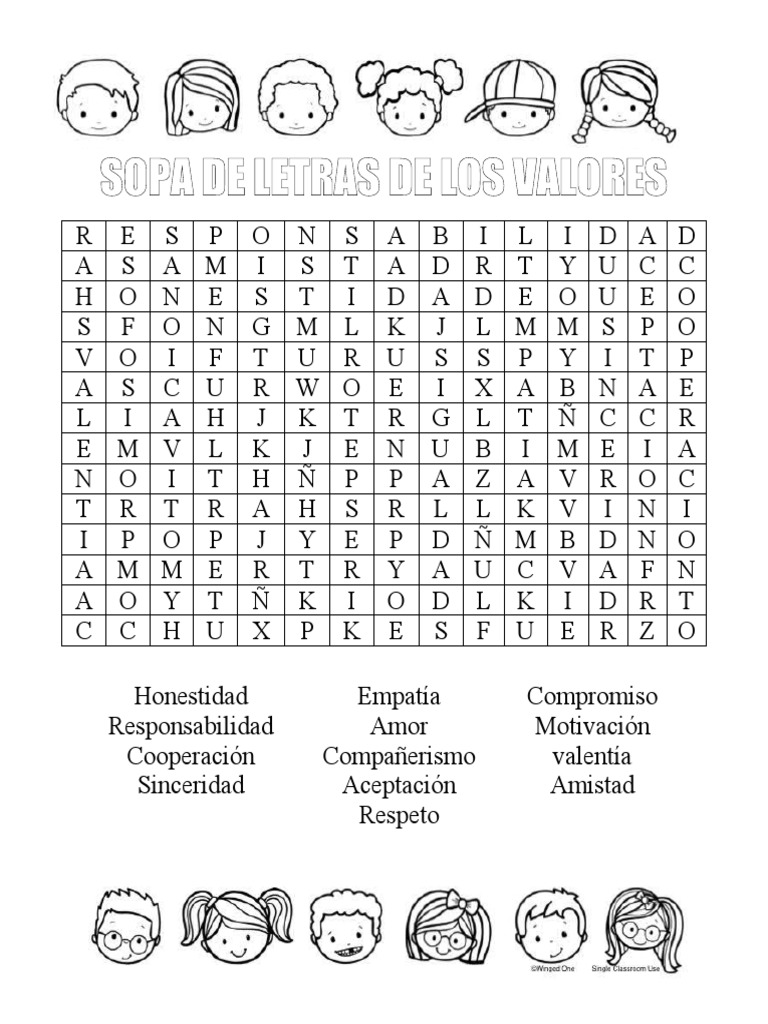 Sopa de Letras de Los Valores | PDF