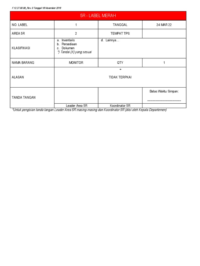 Prosedur Label Merah 5R untuk Inventaris | PDF