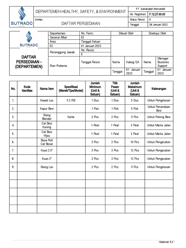 Daftar Persediaan | PDF