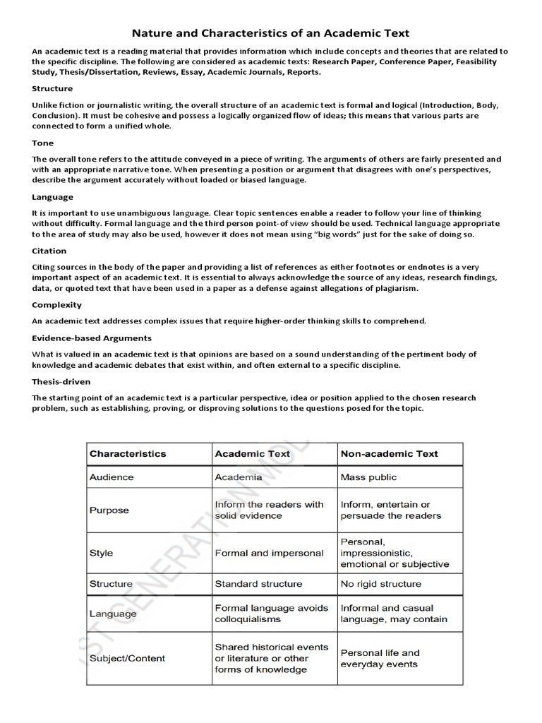 Nature and Characteristics of An Academic Text | PDF
