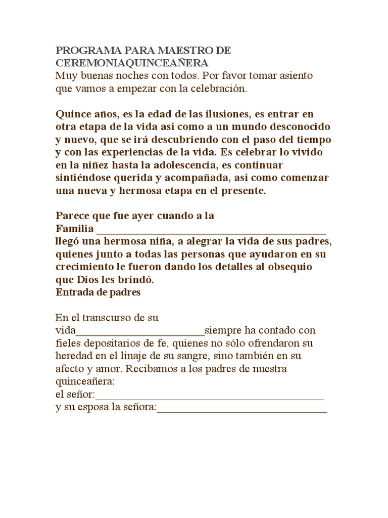Quinceañera-programa-maestro-ceremonias | PDF