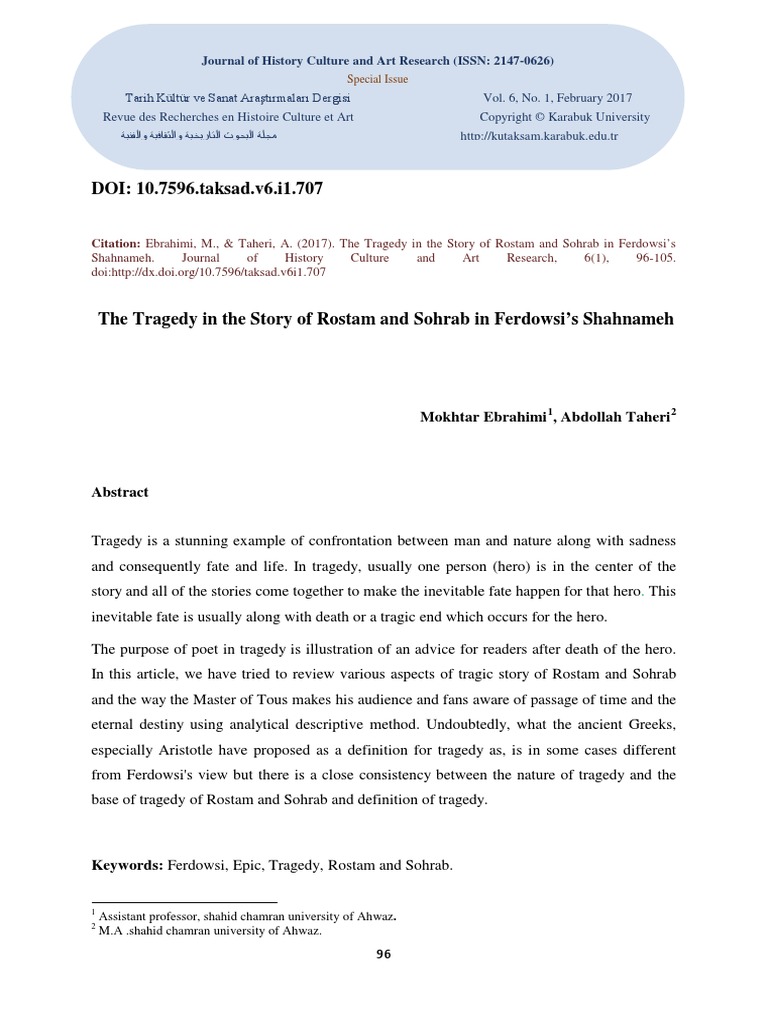 The Tragedy in The Story of Rostam and Sohrab in F | PDF | Tragedy