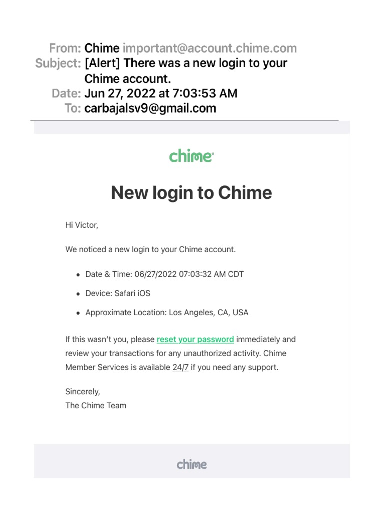 (Alert) There Was A New Login To Your Chime Account | PDF