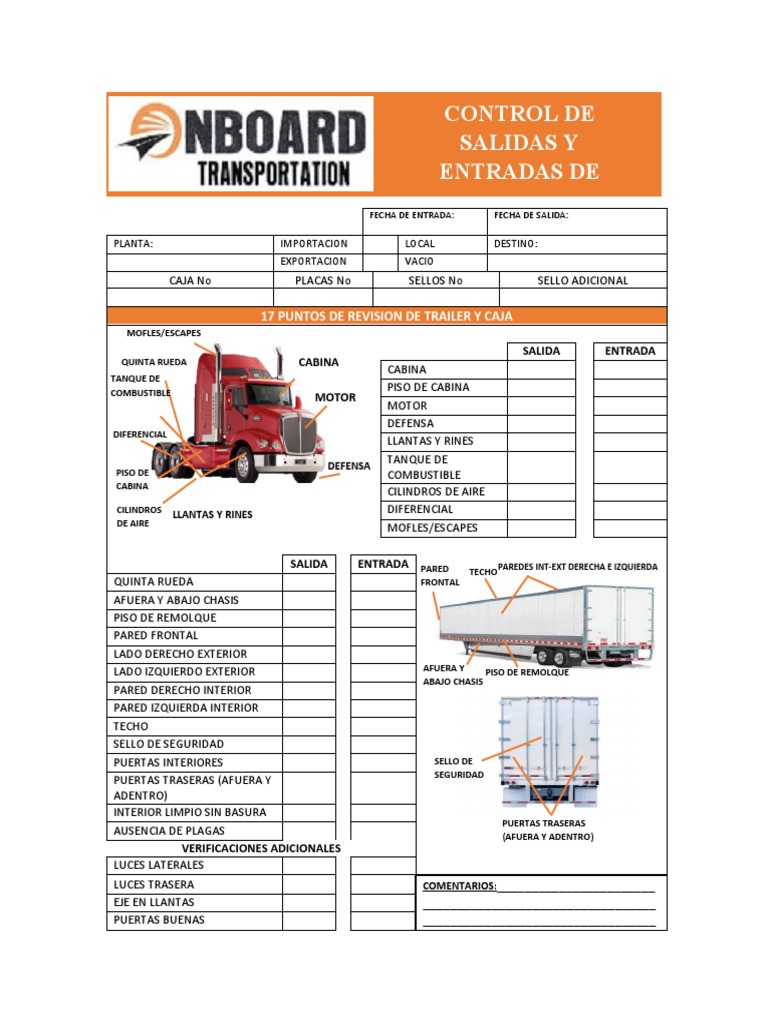 Formato de Inspección de Los Medios de Transportes, 17 Puntos | PDF ...