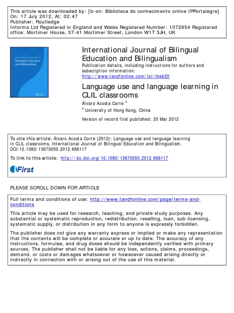 Acosta Corte, A. 2012 Language Use and Language Learning in CLIL Classrooms | PDF | English As A ...
