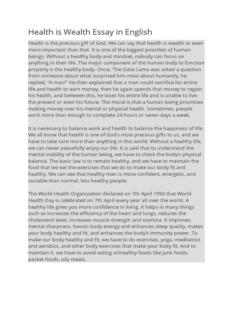 Health Is Wealth Essay in English | PDF