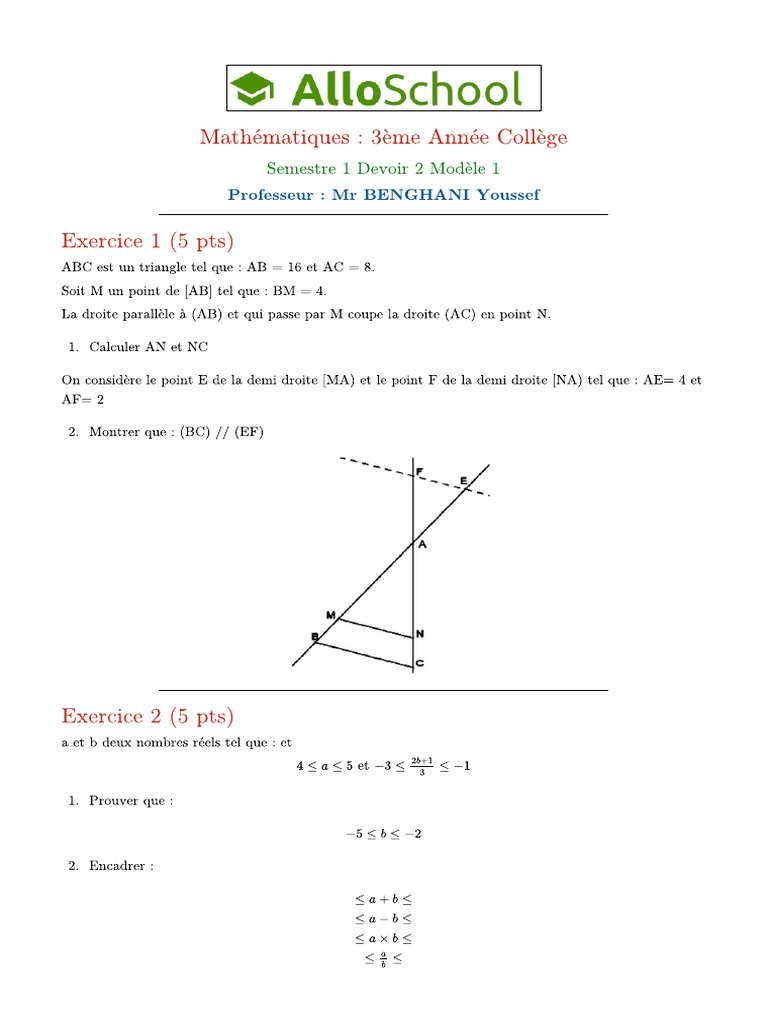 Math 3ac Semestre 1 Devoir 2 Modele 1 1 | PDF