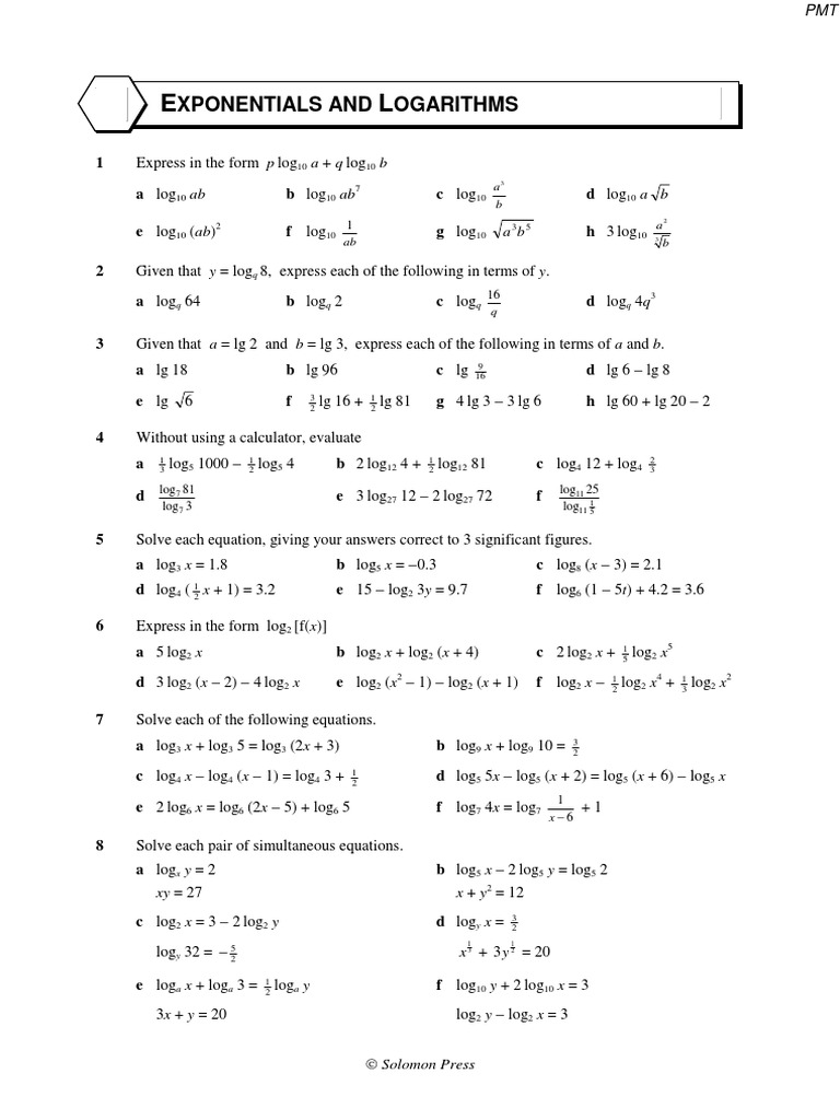 4a. Laws of Logarithms Further Questions | PDF | Logarithm | Special ...
